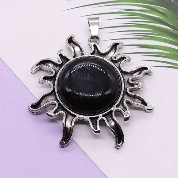 Jewelry | Obsidian Natural Stone Sun Shaped Pendant Necklace Healing ...